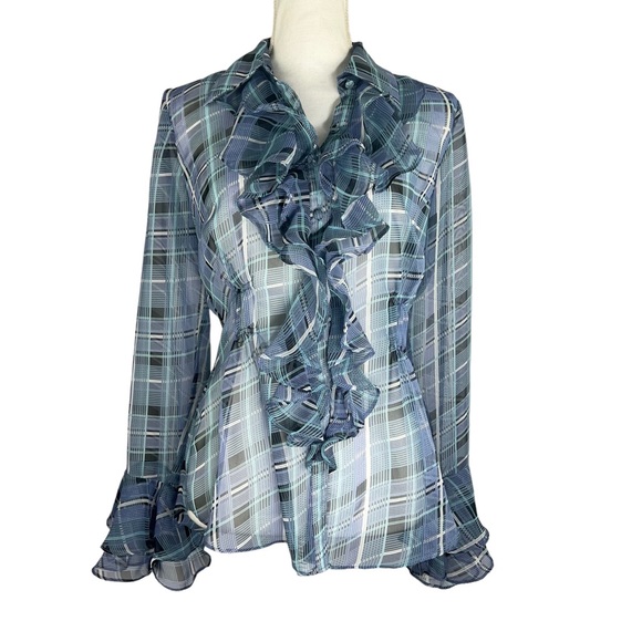 CAbi | Tops | Cabi Sheet Plaid Ruffle Blouse Size Small | Poshmark